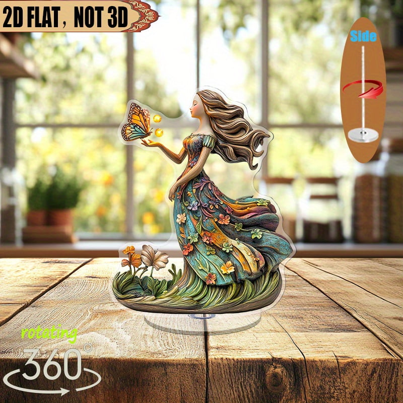 [2D flat] 1PC Rotating acrylic tabletop ornament featuring a whimsical creature releasing ...