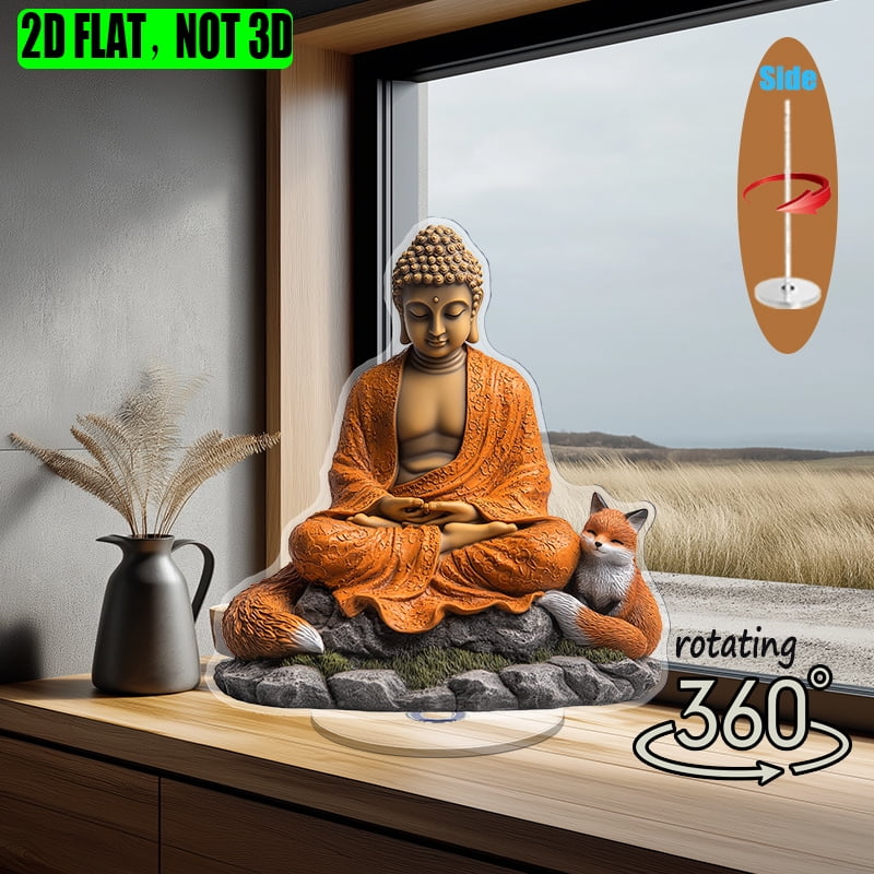 [2D flat] 1PC Rotating acrylic tabletop piece featuring a serene Buddha ...