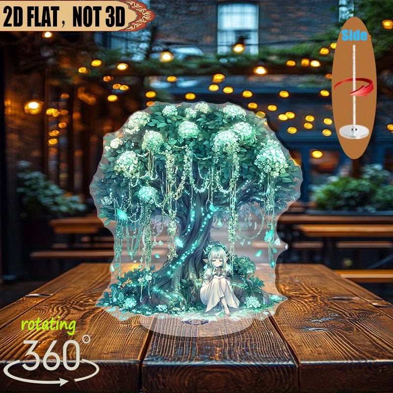 [2D flat] 1PC Rotating acrylic tabletop piece featuring a towering tree ...