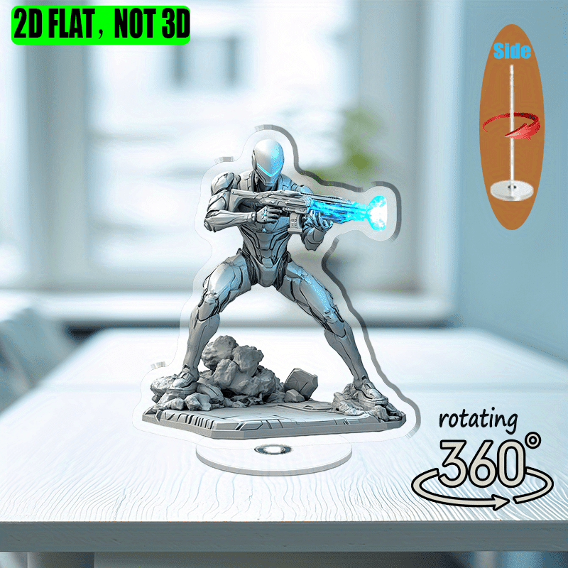 [2D flat] 1PC Rotating acrylic tabletop sculpture of a battle-hardened ...