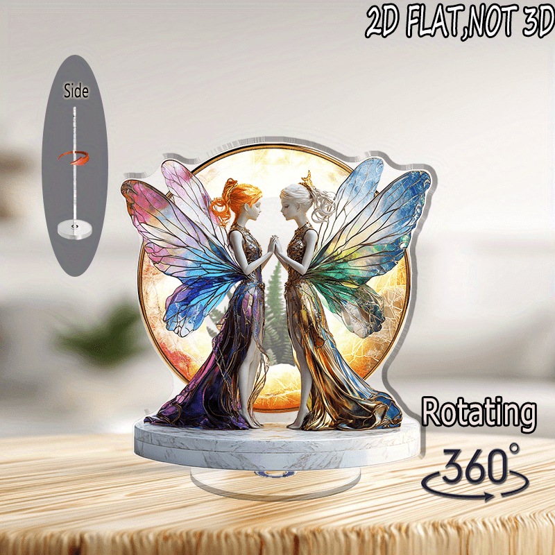 [2D flat] 1PC Rotating acrylic tabletop sculpture featuring two ...