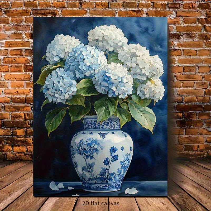 2D flat, 1pc Bright Hydrangea Vase Art Canvas Wall Art, Ready to Hang ...