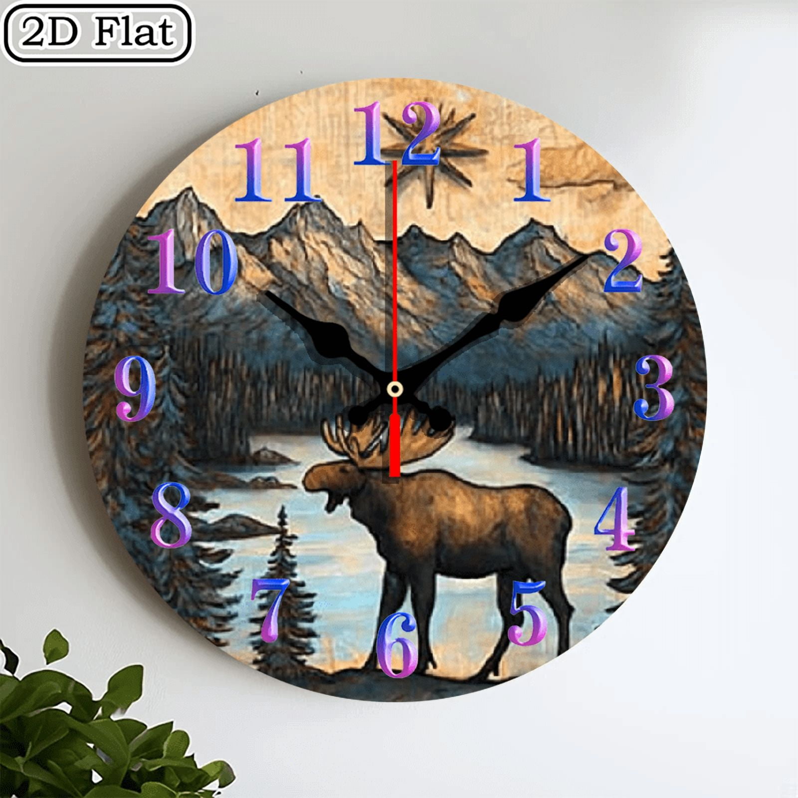 2D flat 1pc, Moose Theme_ wood wall clock Home&Seasonal Decoration, For ...
