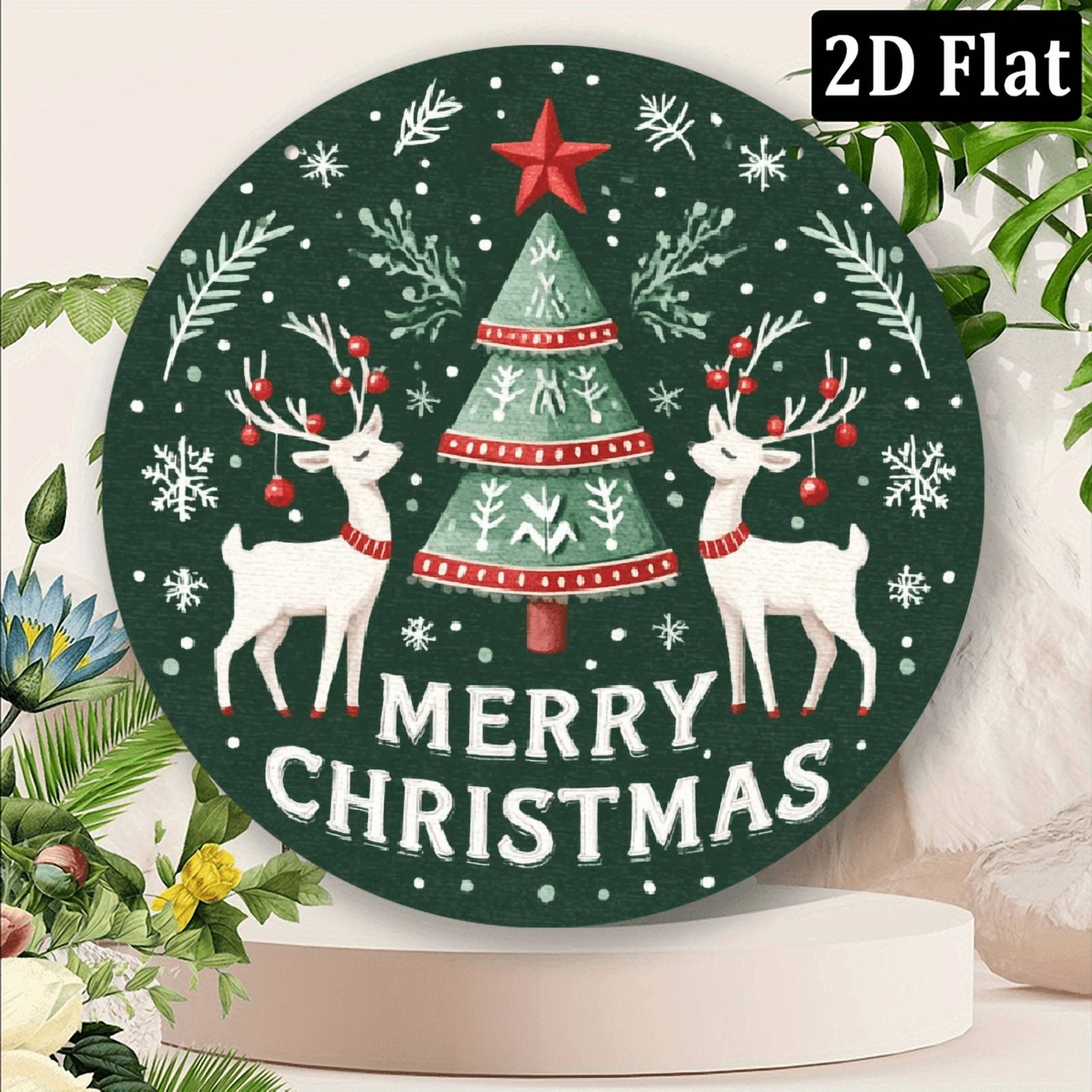 2D flat 1pc, Rustic Christmas Tree Reindeer Design, Flat Print Metal ...