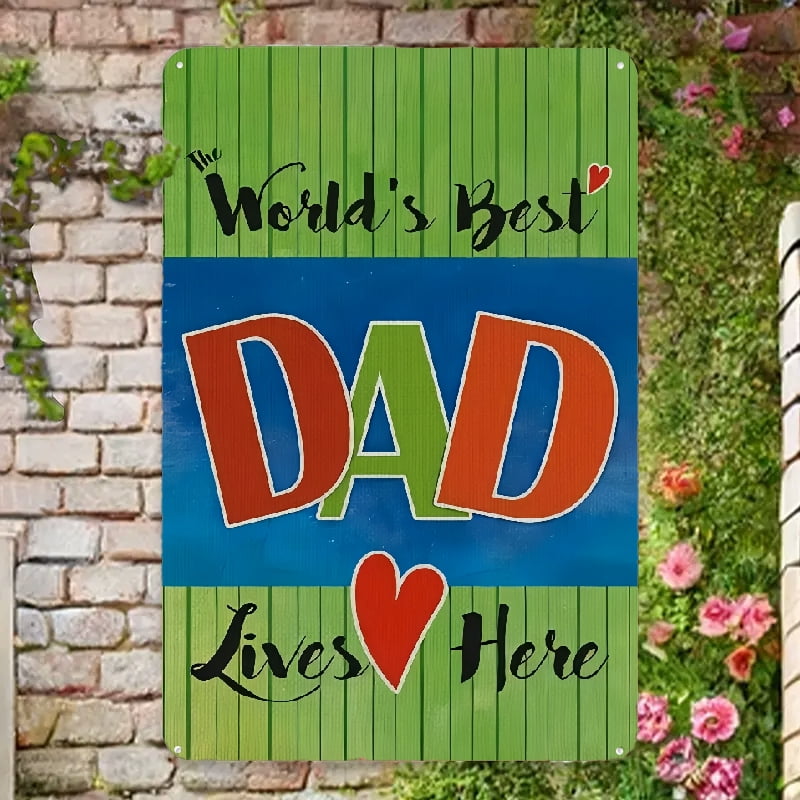 2D flat 1pc World's Best Dad Lives Here Metal Sign, 12x8in, Father's ...