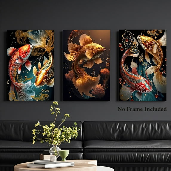 []2D/flat, 3pcs, canvas painting-frameless, Beautiful Koi Fish, Wall ...