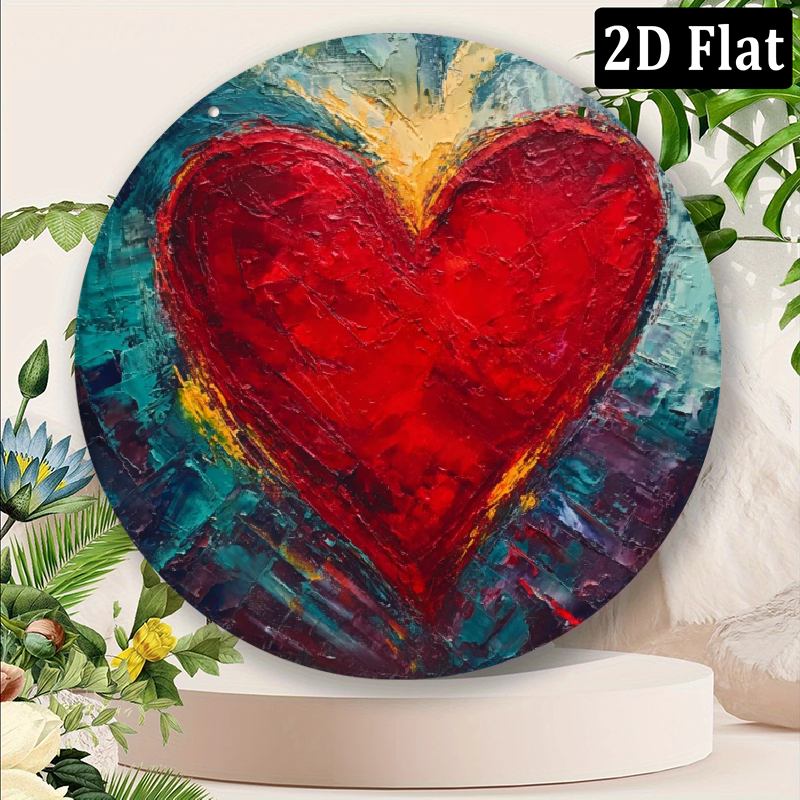 2D flat Artistic Flair Vibrant 8x8 inch Round Metal Love Heart Oil ...