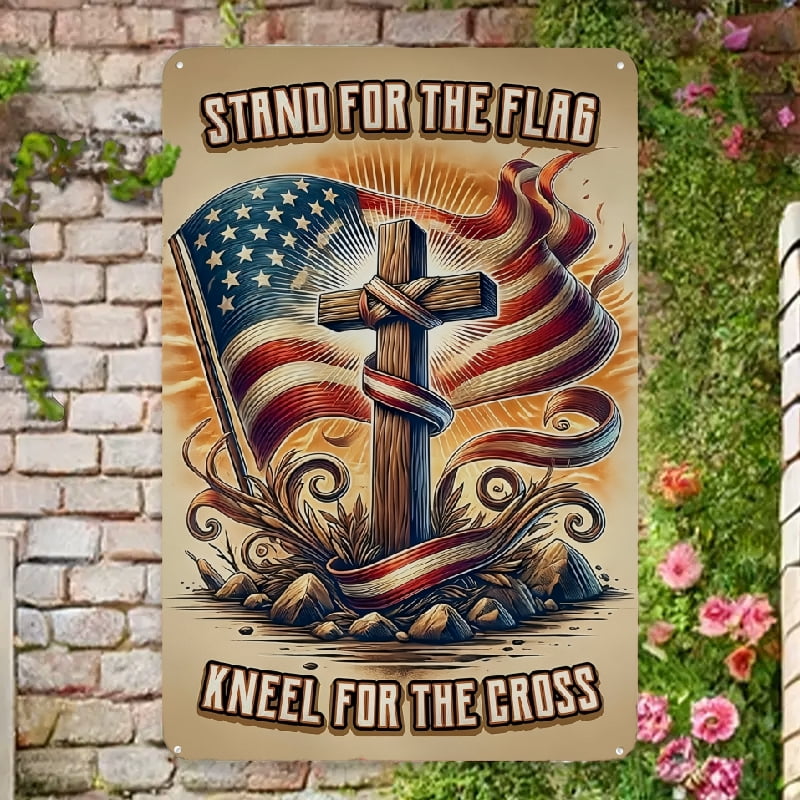 2D flat Christian Patriotic Metal Sign - 12x8 Inch Cross & American ...