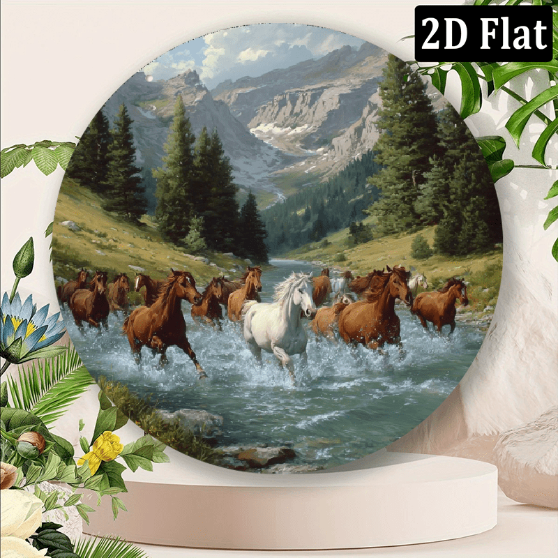 2D flat Wall Decor Seasonal Wall Vintage Wild Horses Print Round ...