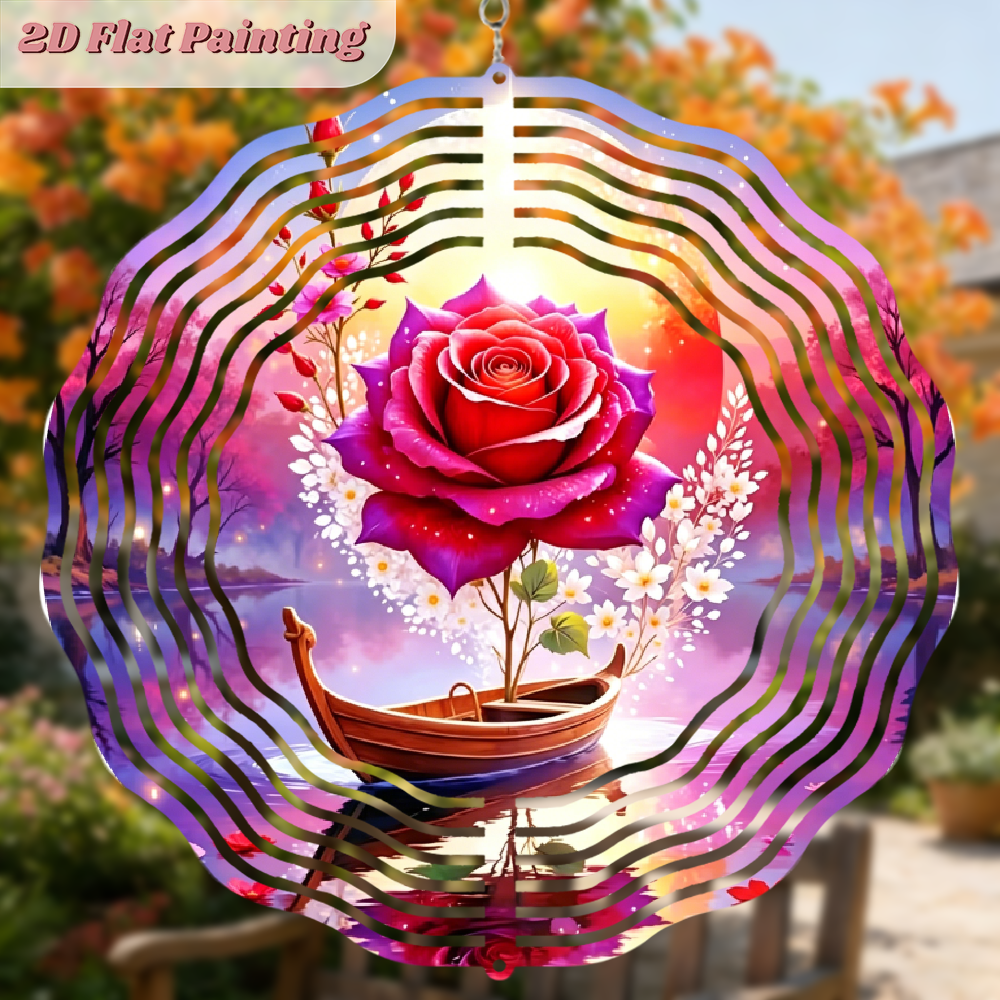 2D flat, a metal wind chime. Rose Boat. It can rotate 360 degrees. A ...
