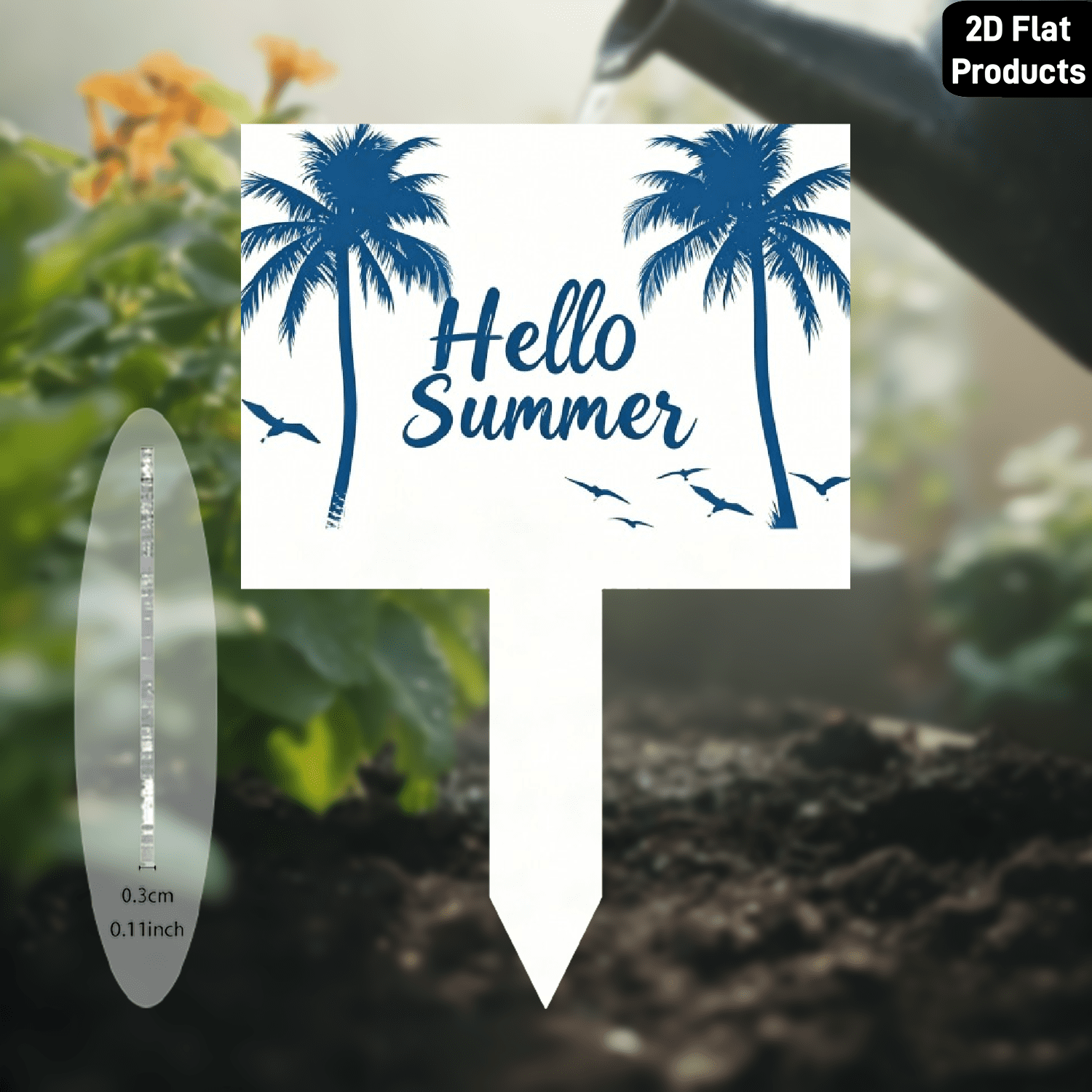 2D flat, an acrylic garden stake decorative sign, Hello Summer palm ...
