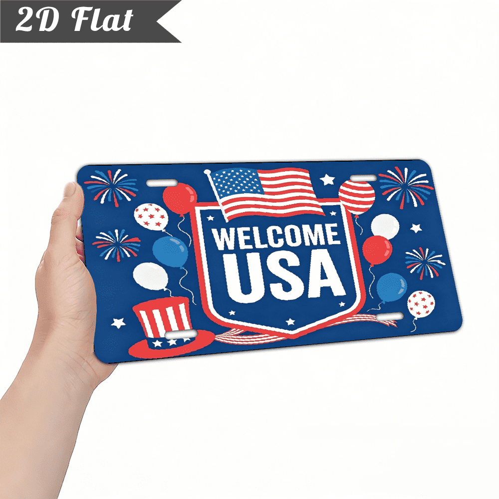 2D flat, an aluminum decorative sign, WELCOME USA USA Flag Balloons ...