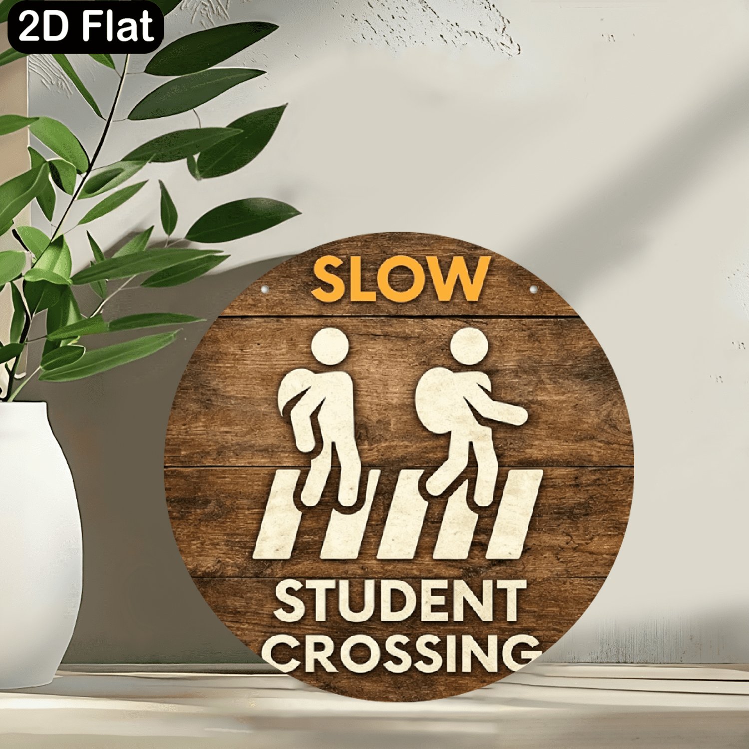 2D flat, an 8 - inch wooden sign. "Slow Student Crossing". Beautiful ...