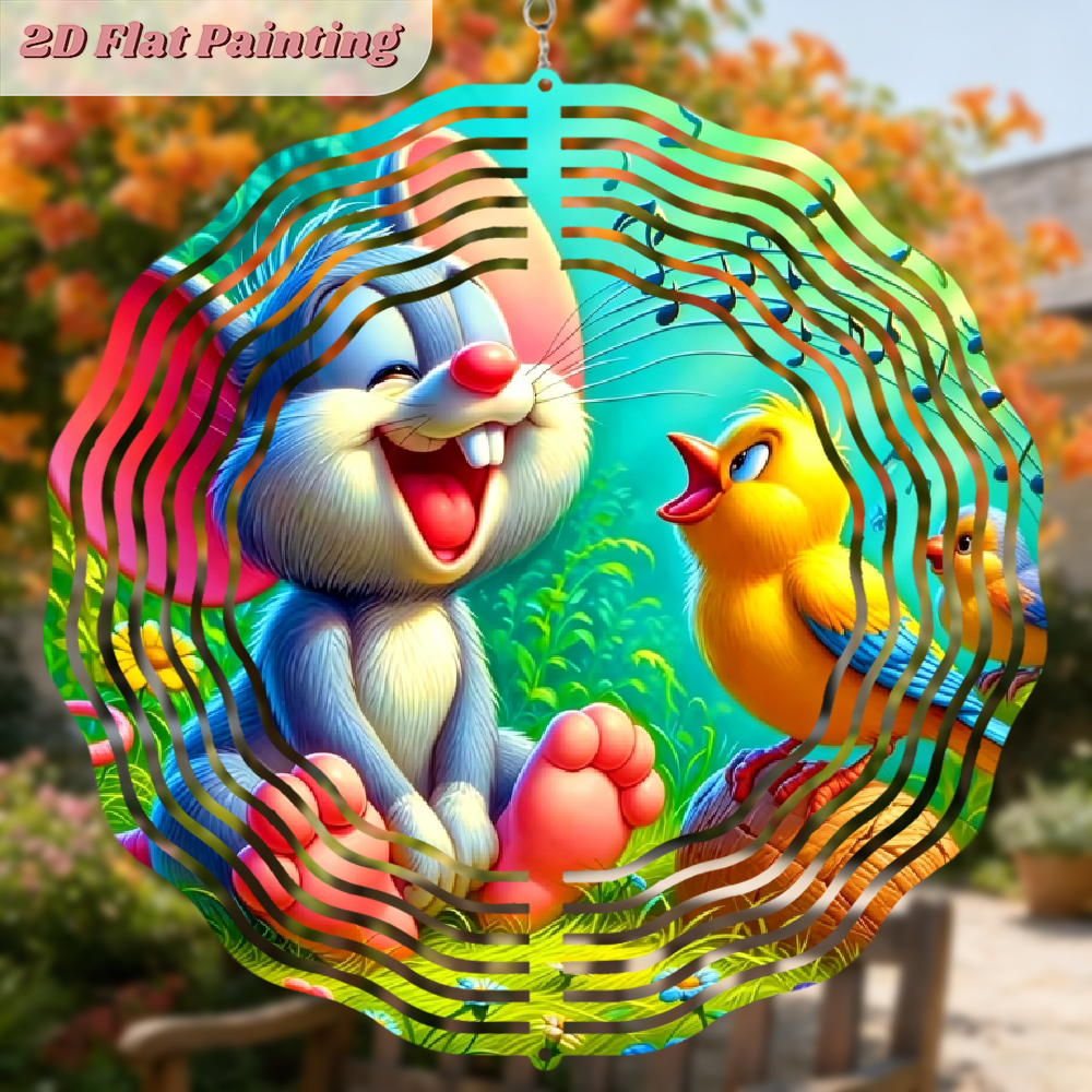 2D flat, an iron wind chime, Laughing Bunny and Chicks, 360 - rotating ...