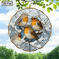 A 2D flat circular iron wind chime with a group of robins. It belongs ...