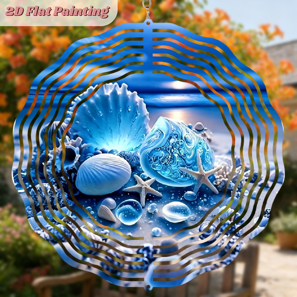 2D flat, an iron wind chime, blue seashells. It can rotate 360 degrees ...
