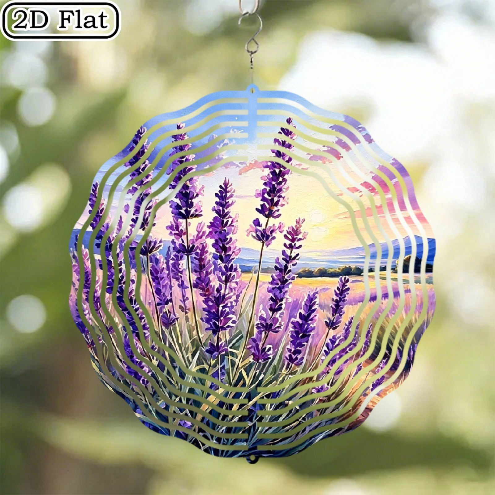 2D flat, a metal wind chime. Lavender field pattern. It can rotate 360 ...