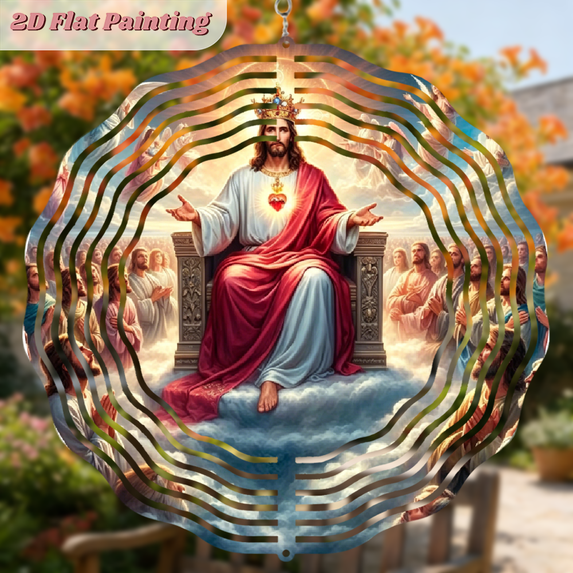 2D flat, a metal wind chime. Majestic Jesus with disciples. It can 360 ...