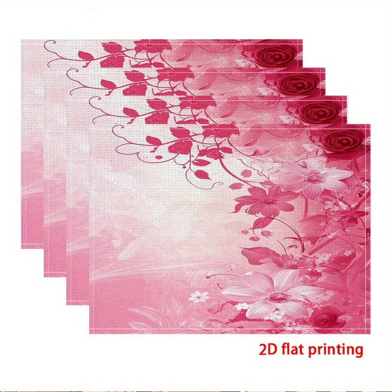 2D flat printing, 4pcs Placemats, Exquisite pink floral fantasy ...