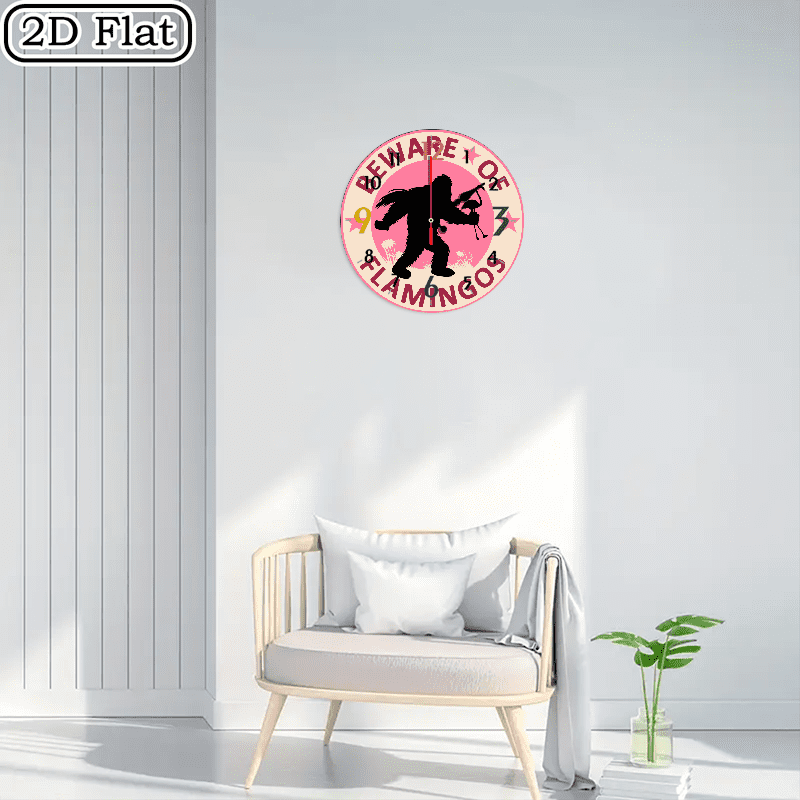 2D flat wooden wall clock, beware of flamingos, silent clock, living ...
