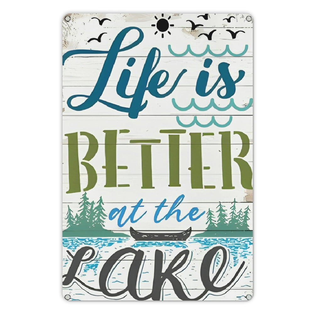 2D flat1pc Vintage Metal Tin Sign 'Life by the Lake is Better'- Country ...