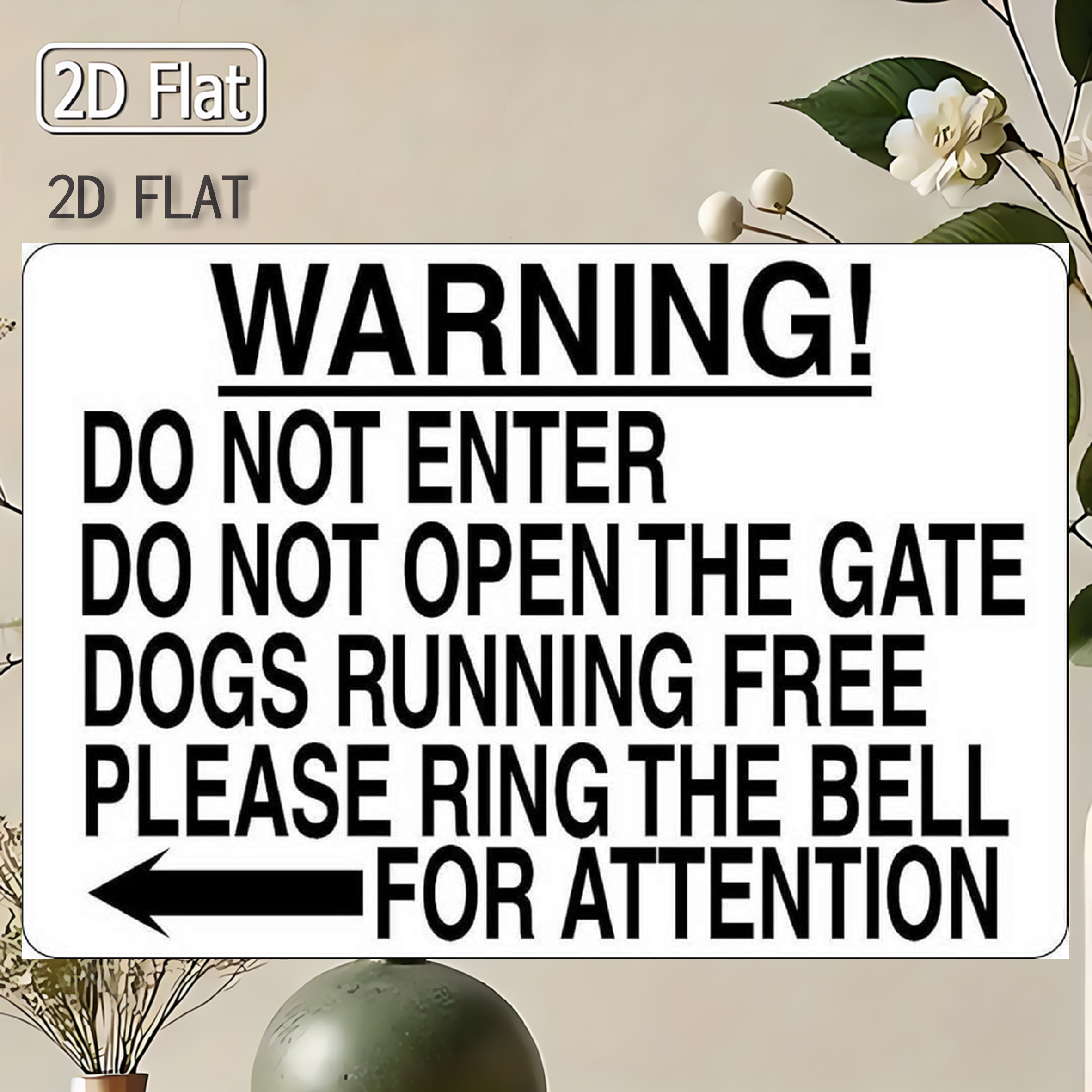 2D metal sign: Do not enter to open the door. The dog is running freely ...