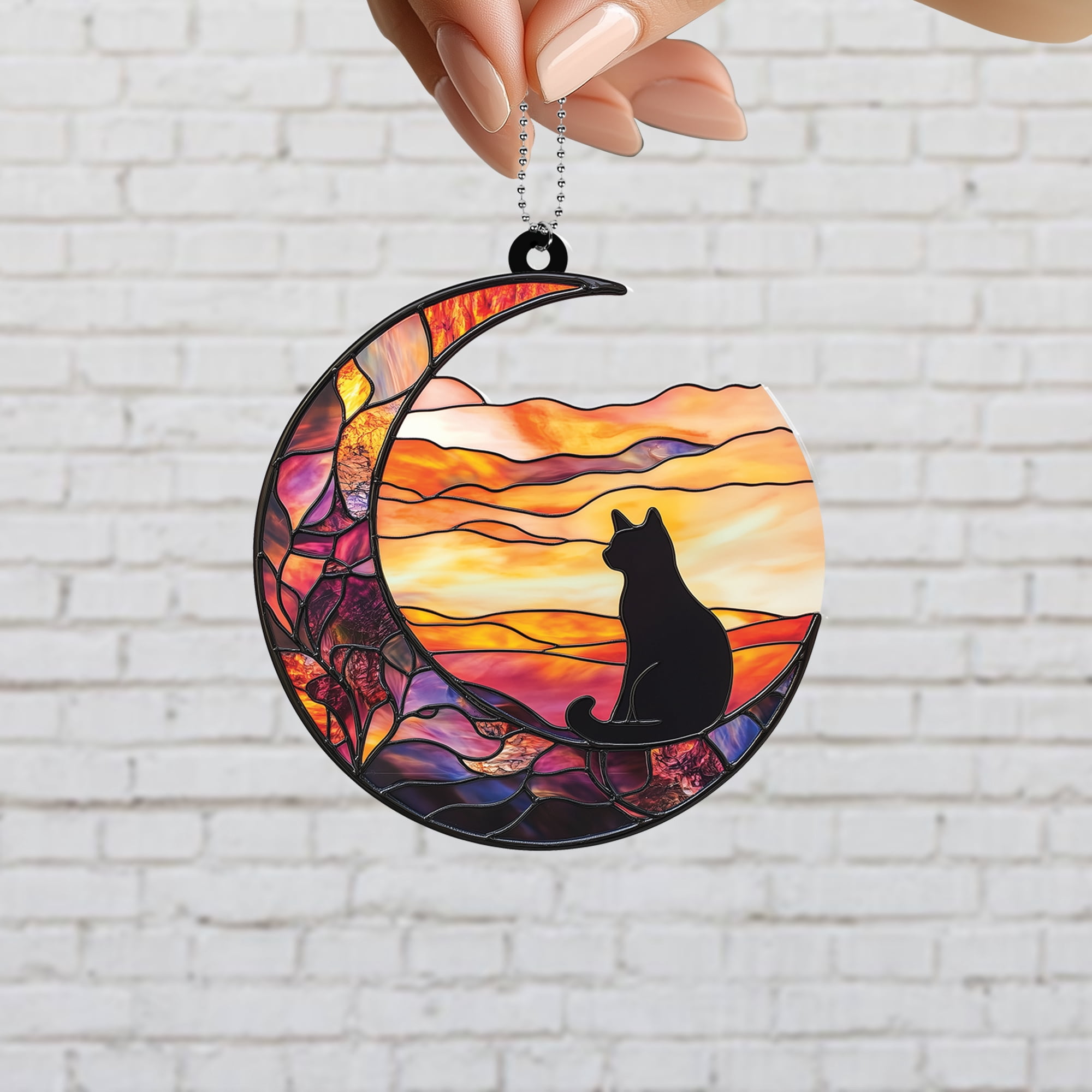 2D moon cat ornament - stunning acrylic hanging decoration featuring a ...
