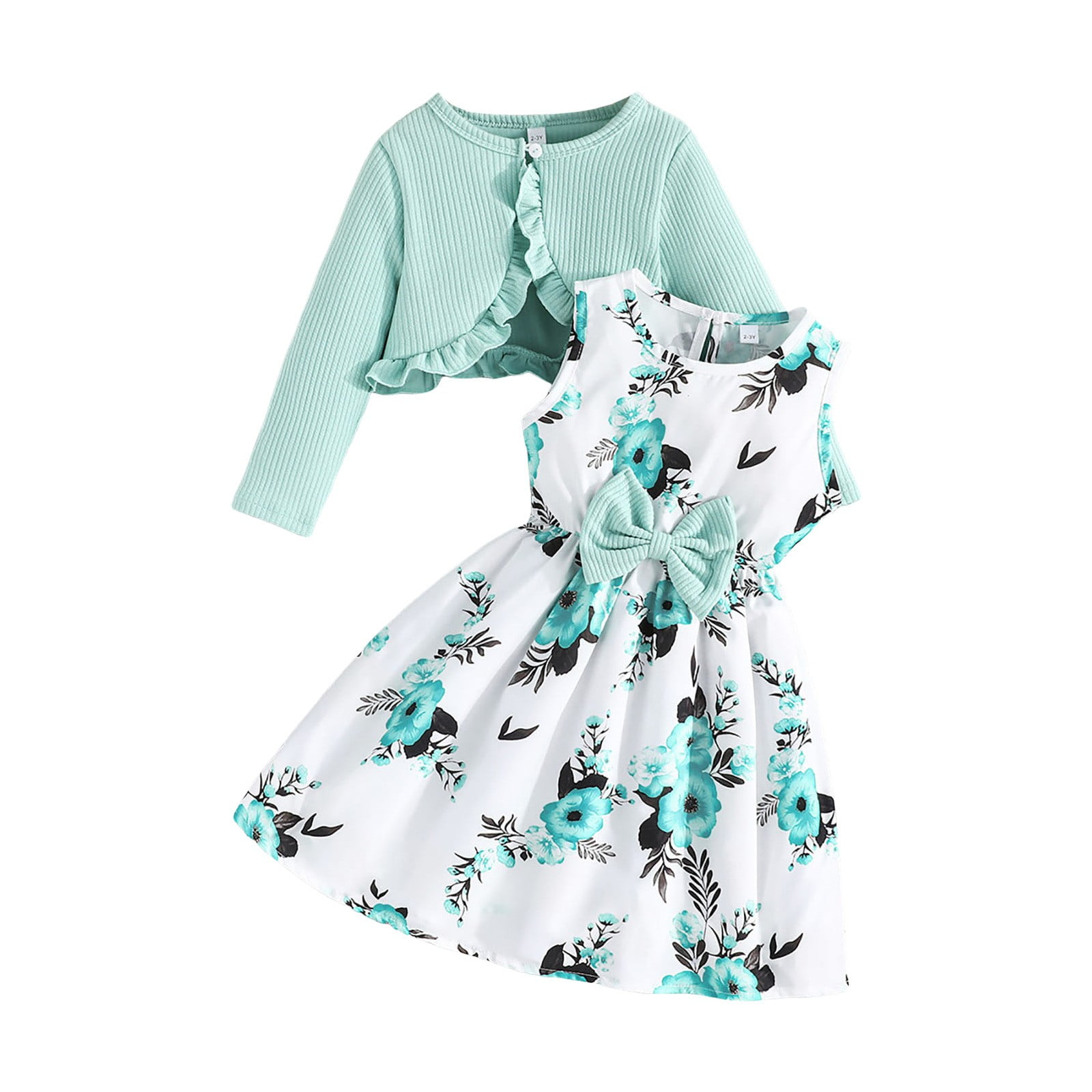 2DXuixsh 2Pcs Girls Fashion Clothes Long Sleeve Floral Cardigan Dress ...