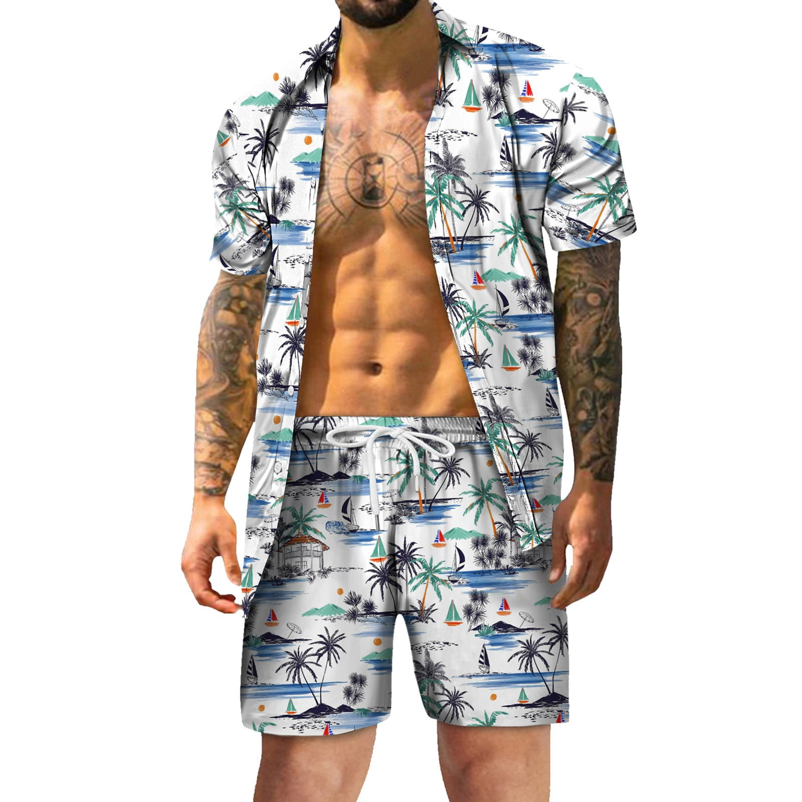 2DXuixsh Big and Tall Suits for Men Set Buttoned Shirt Shorts Spring ...