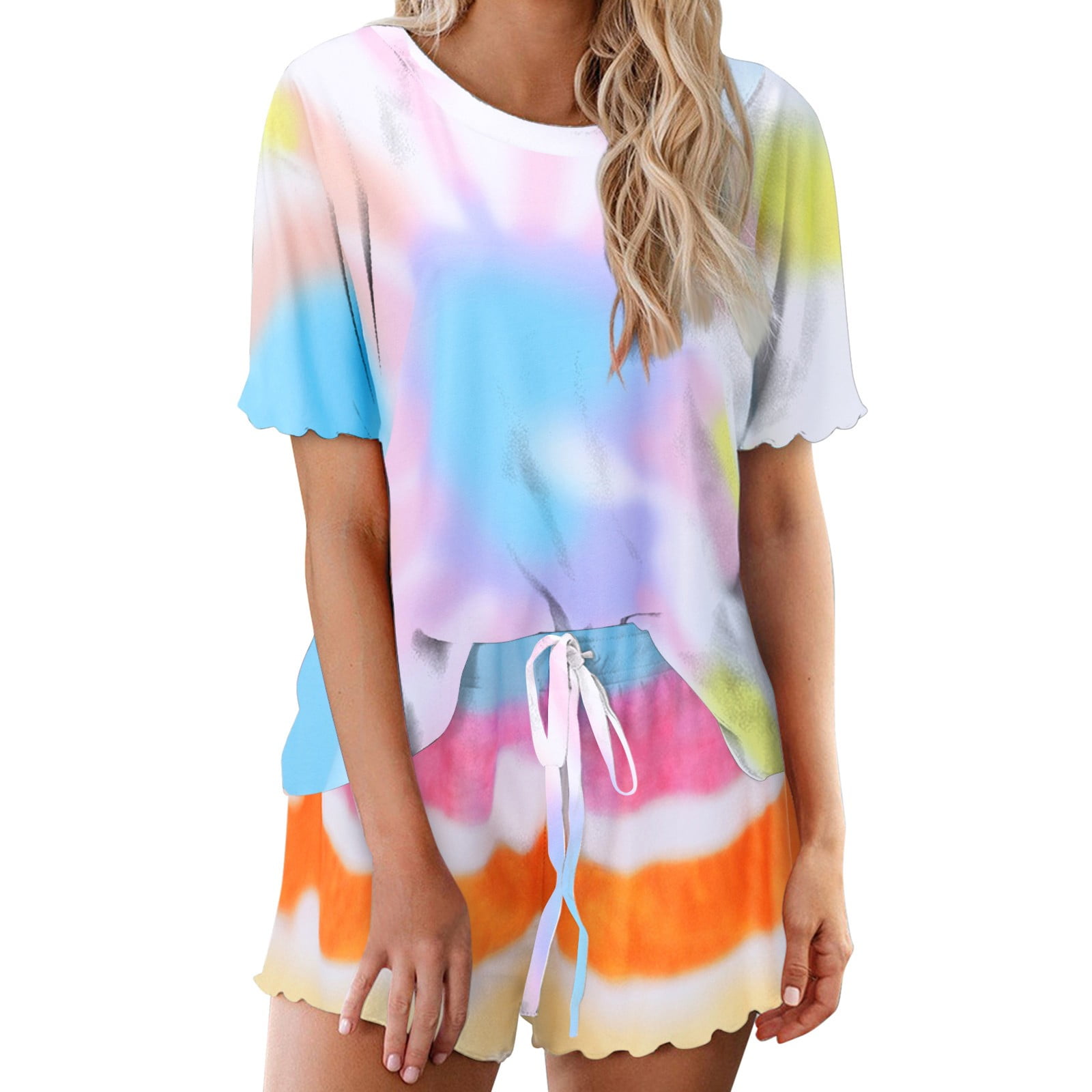 2DXuixsh Cute Pajamas Women Women'S Fashion Brushed Tie Dye Round Neck ...