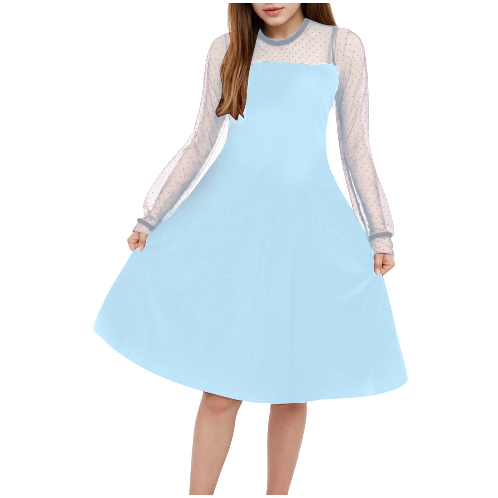 2DXuixsh Girls Dresses with Pockets A Line Swing Flared Kneelength ...