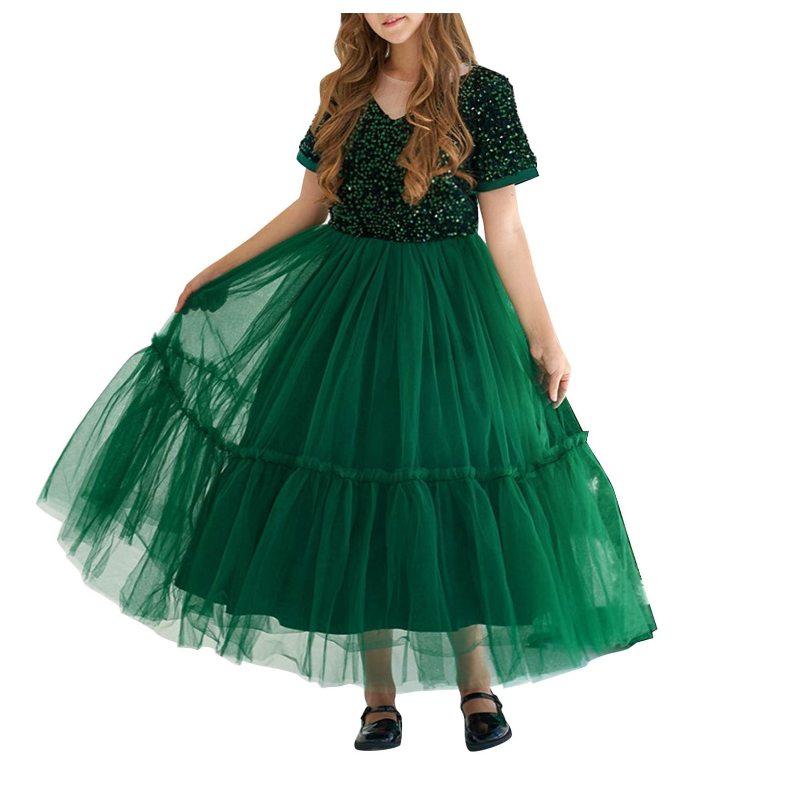 2DXuixsh Girls Formal Dress Sequin Tulle Tutu Dress Lace Evening Dress ...