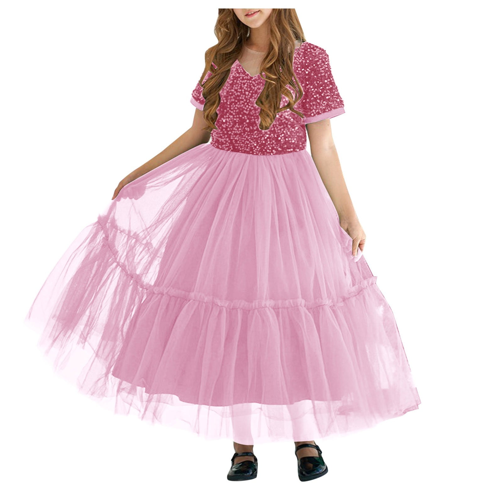 2DXuixsh Girls Formal Dress Sequin Tulle Tutu Dress Lace Evening Dress ...