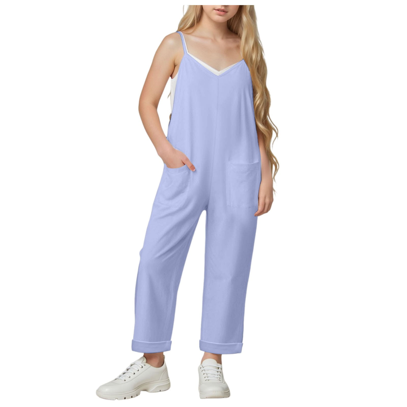 2DXuixsh Girls' Jumpsuit Relax Fit Romper Sleeveless Jumpsuit V Neck ...