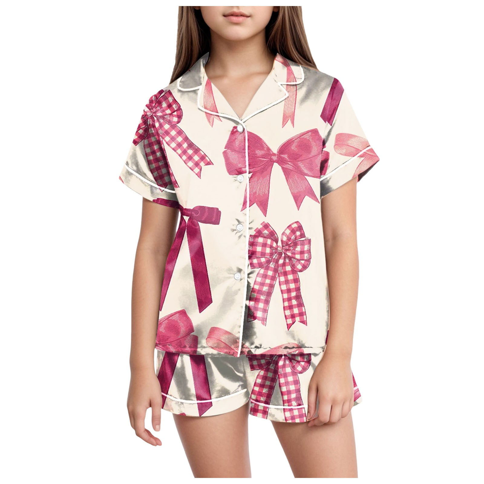 2DXuixsh Girls Pajama Set Smooth Silky Summer Cute Shirt Short Sets ...