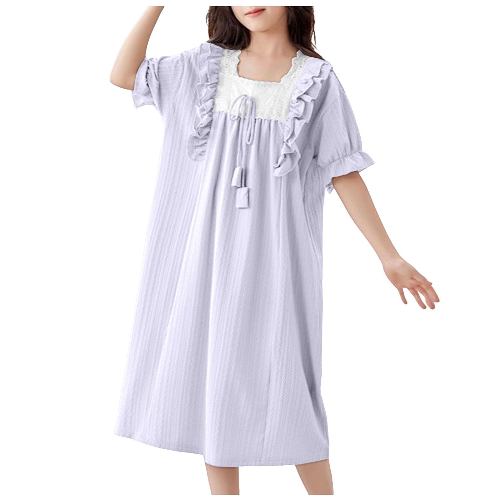 2DXuixsh Girls' Pajamas Loose Casual Long Dress Nightgowns Puff Short ...