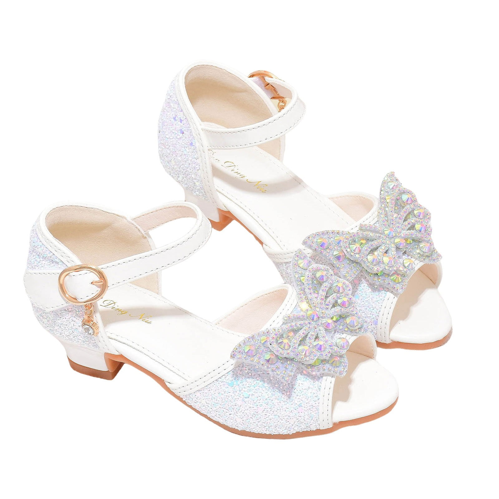 2DXuixsh Girls Sandals Princess Flower High Heels Party Wedding Prom Footwear Girls High Heeled ...