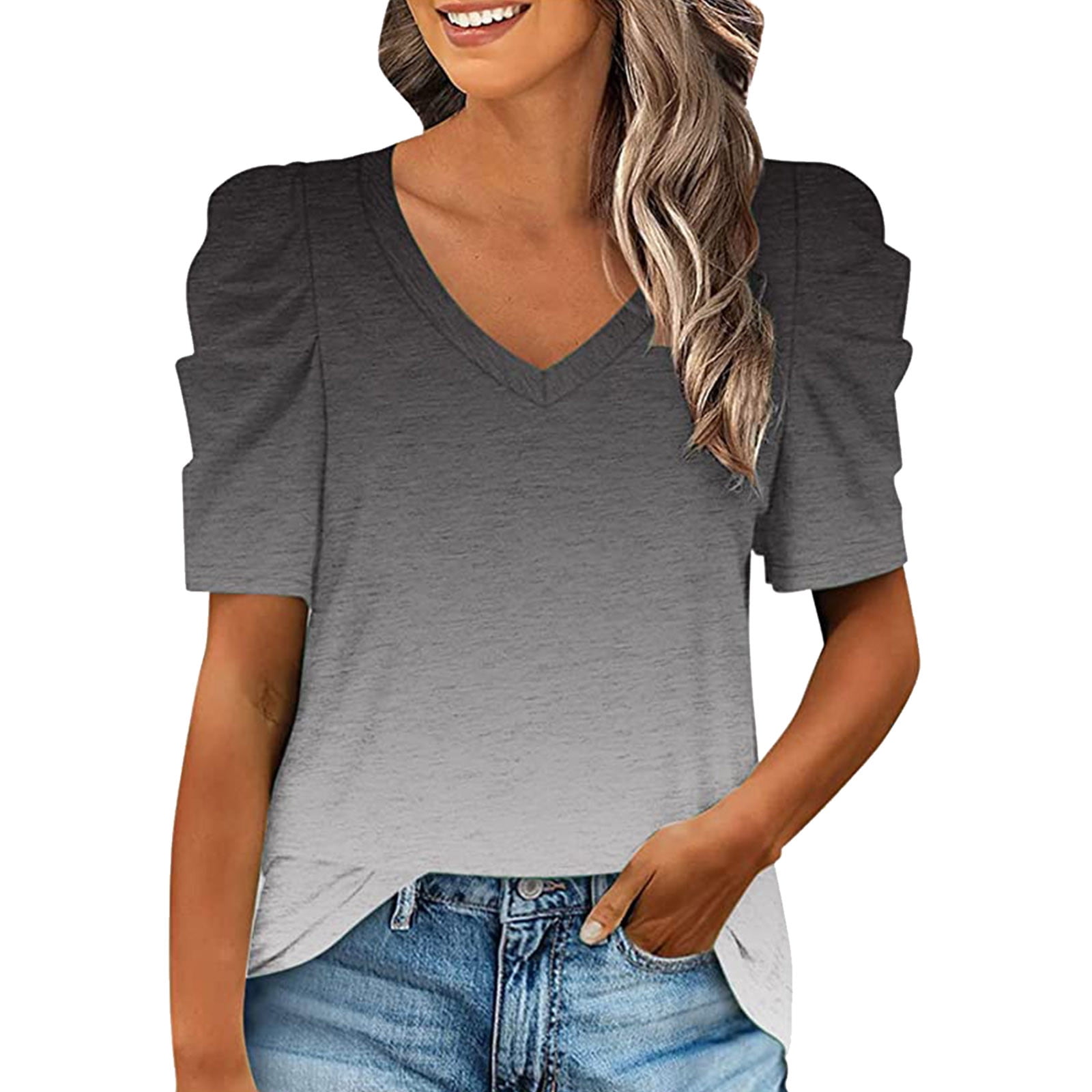 2DXuixsh Short Sleeve Tops For Women Womens Casual Gradient Printing ...