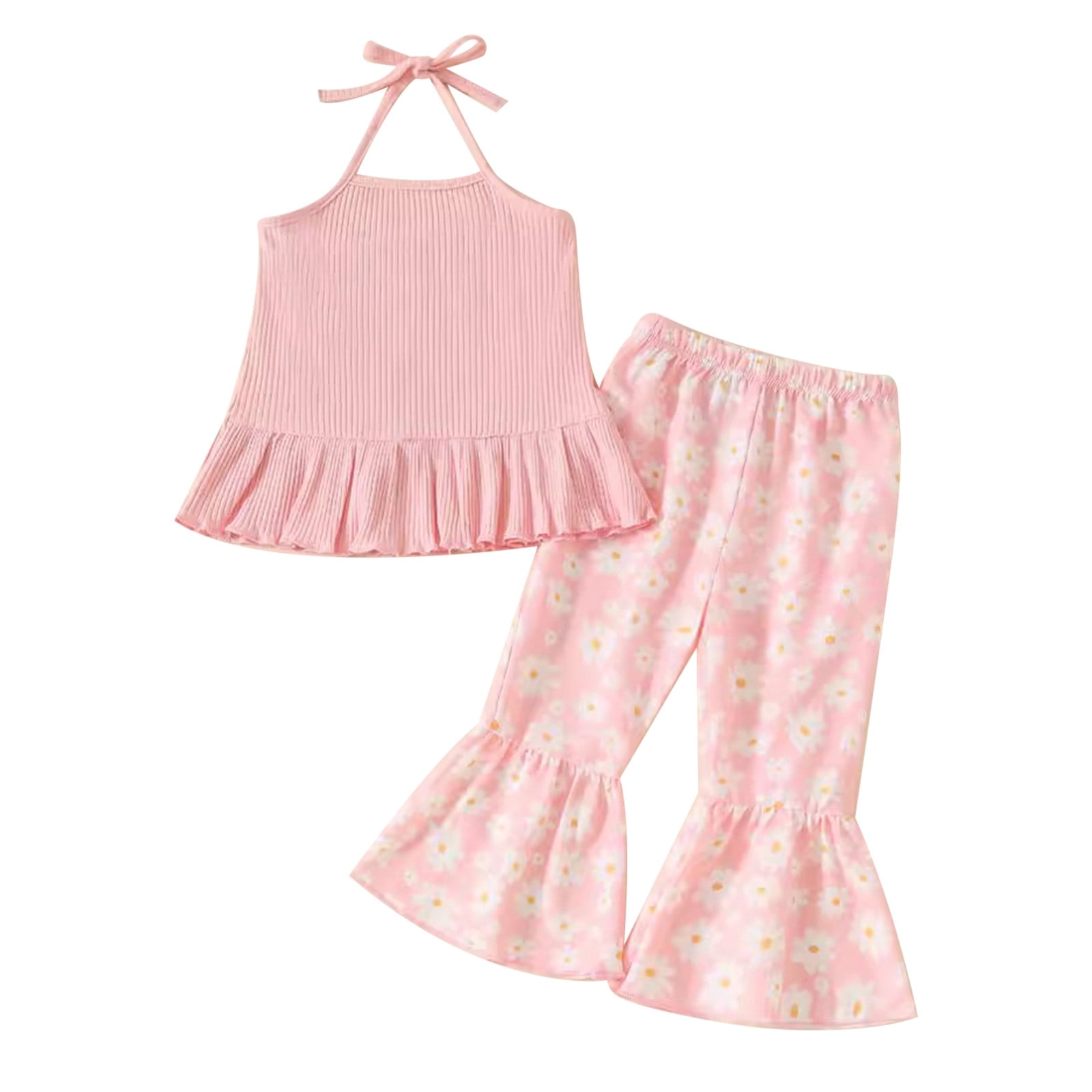 2DXuixsh Toddler Girl Clothes Summer Outfits Halter Top T Shirt Floral ...