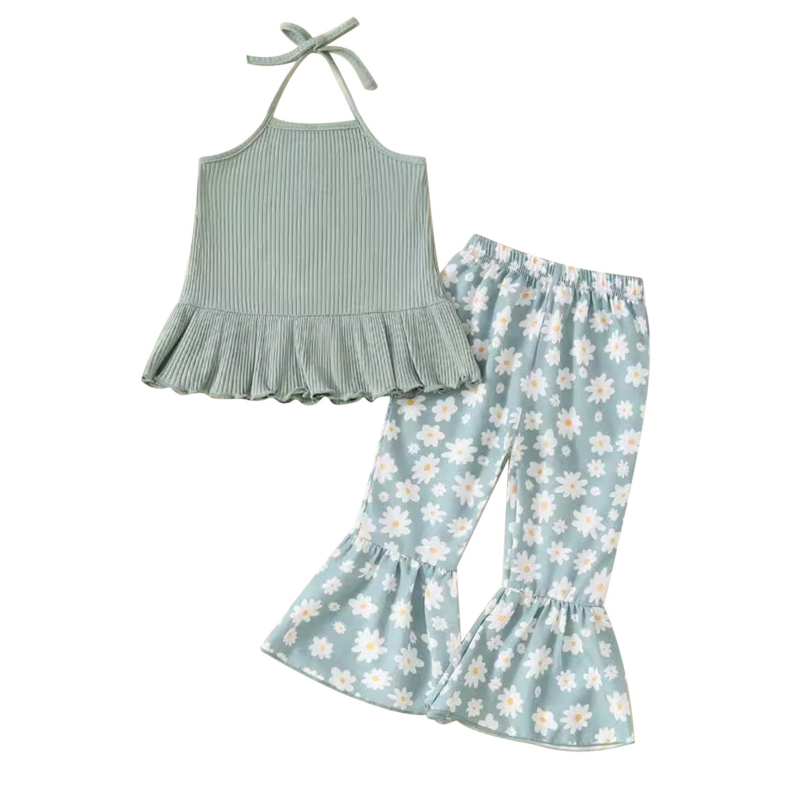 2DXuixsh Toddler Girl Clothes Summer Outfits Halter Top T Shirt Floral ...