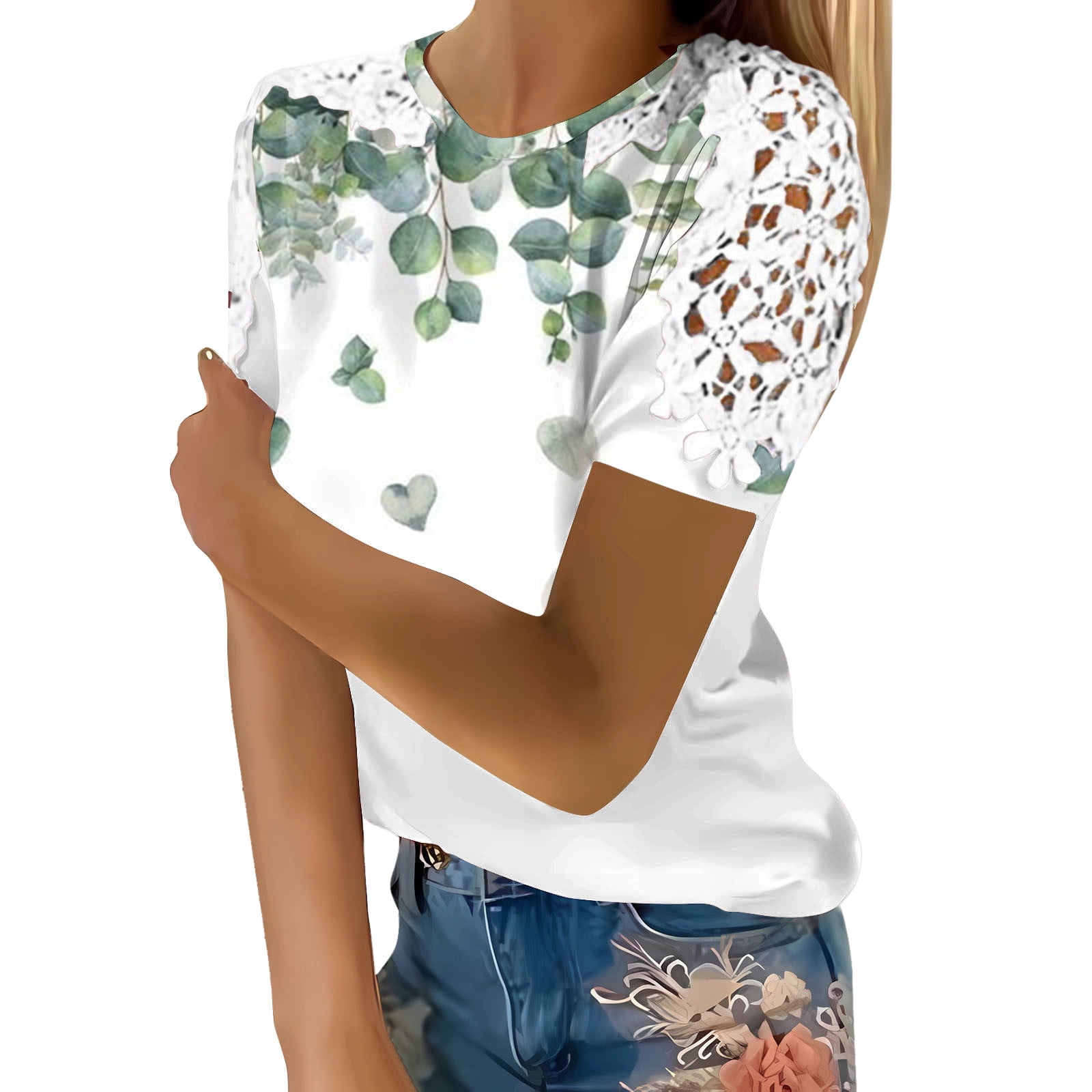 2DXuixsh Women Tops Womens Shirt Cute Lace Top Short Sleeve Elegant T ...