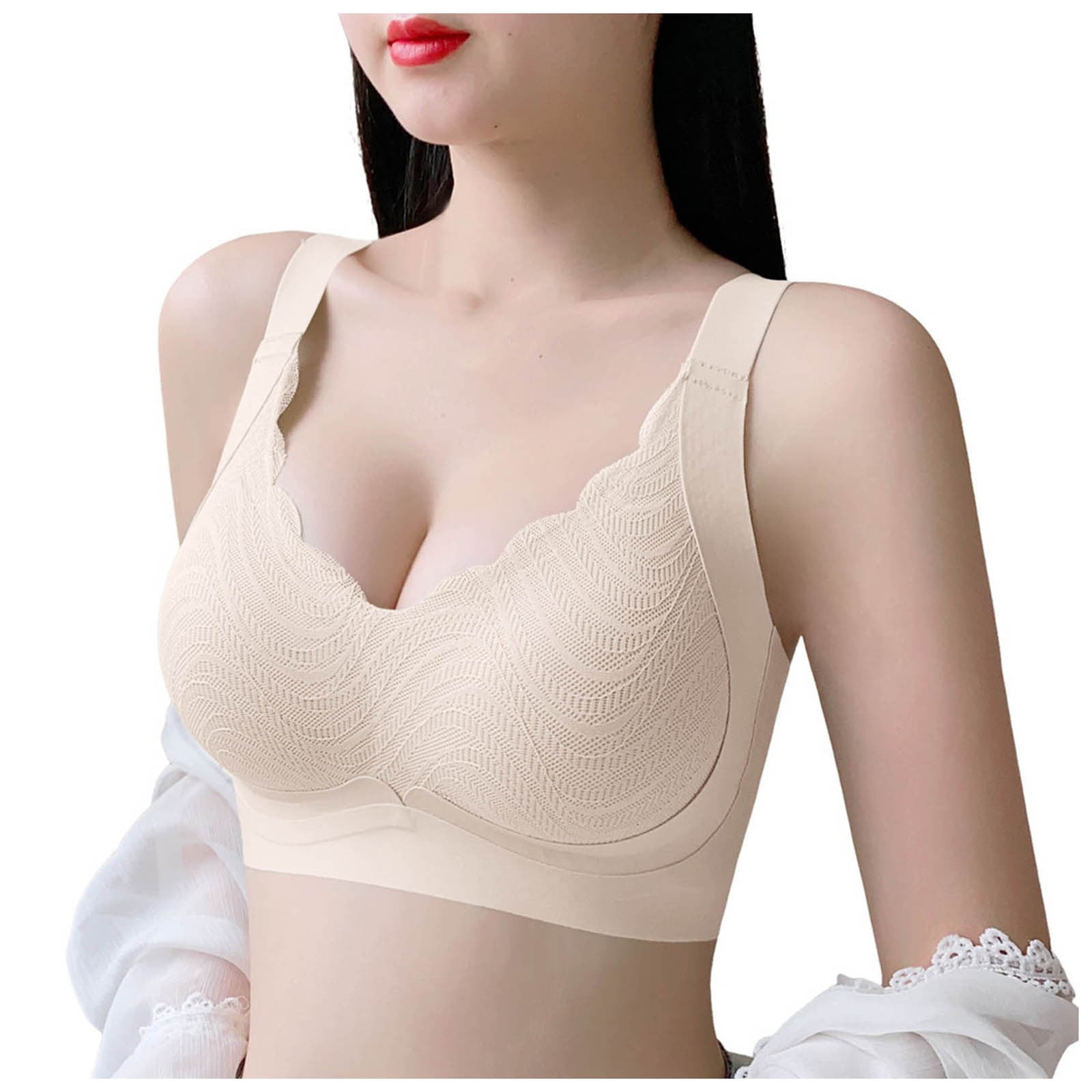 2DXuixsh Women's Bras Full Coverage Bras Plus Size Lifting V Lace Wireless Seamless Bras No ...