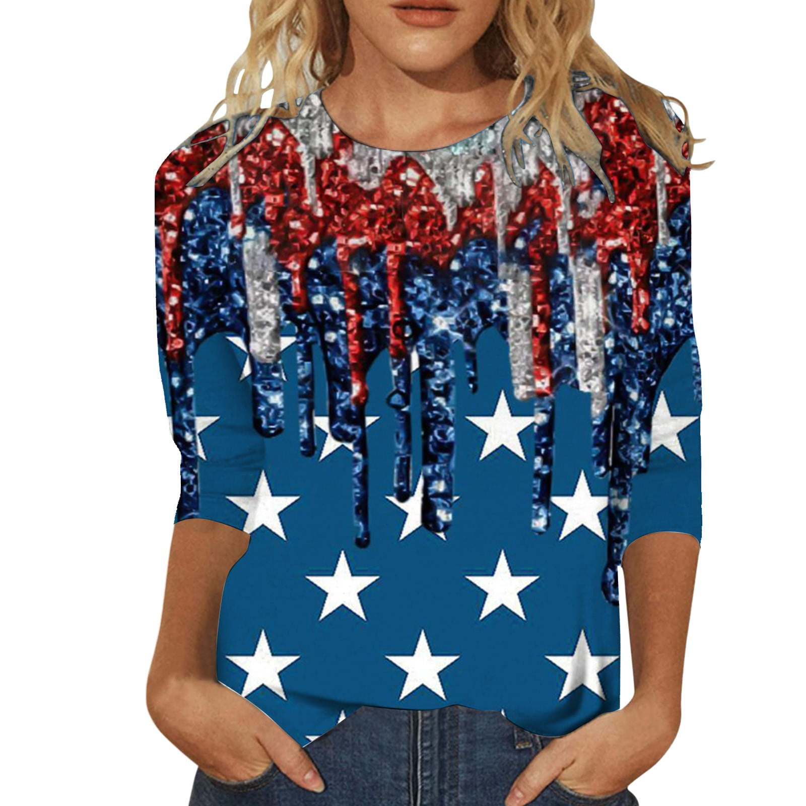 2DXuixsh Womens Blouses Ladies Spring Summer Fashion Printed 7 Point ...