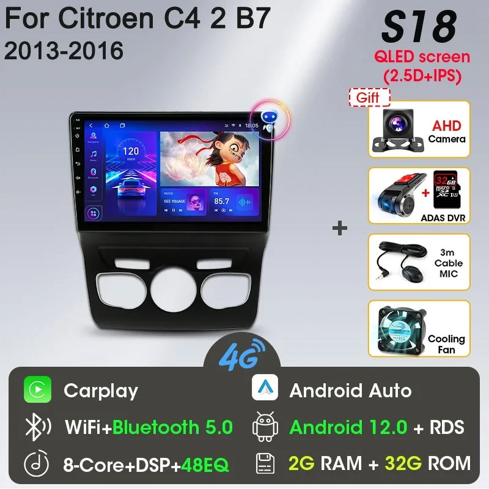 2Din Android 12 Car Radio for Citroen C4 2 B7 2013-2016 Multimedia ...