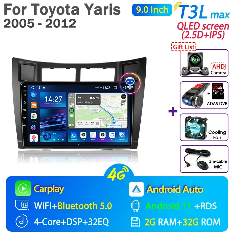 2Din Android 12 Car Radio for Toyota Yaris 2005-2012 Multimedia Player ...