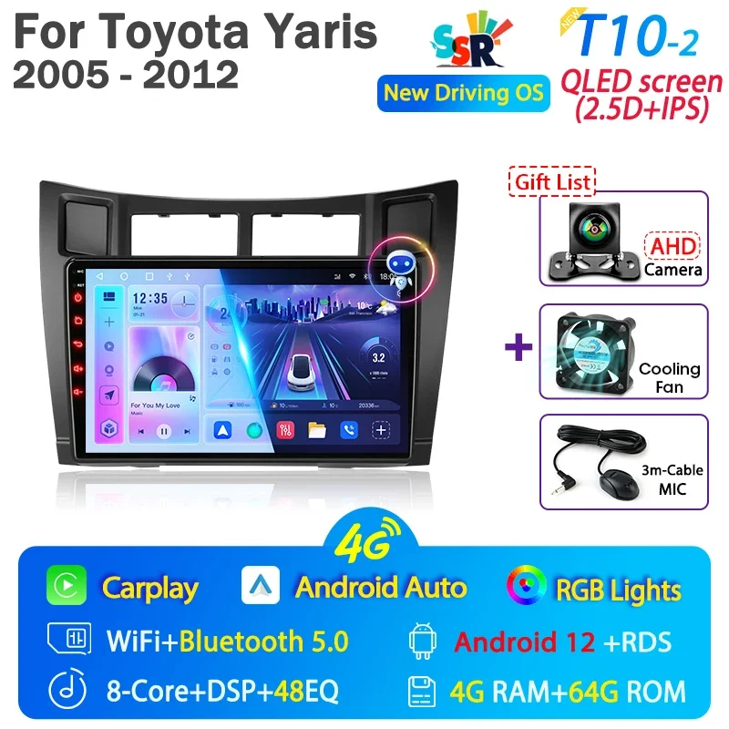 2Din Android 12 Car Radio for Toyota Yaris 2005-2012 Multimedia Player ...