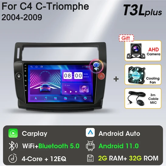 2Din Android 12 Wireless Carplay Car Radio for Citroen C4 C-Triomphe C ...