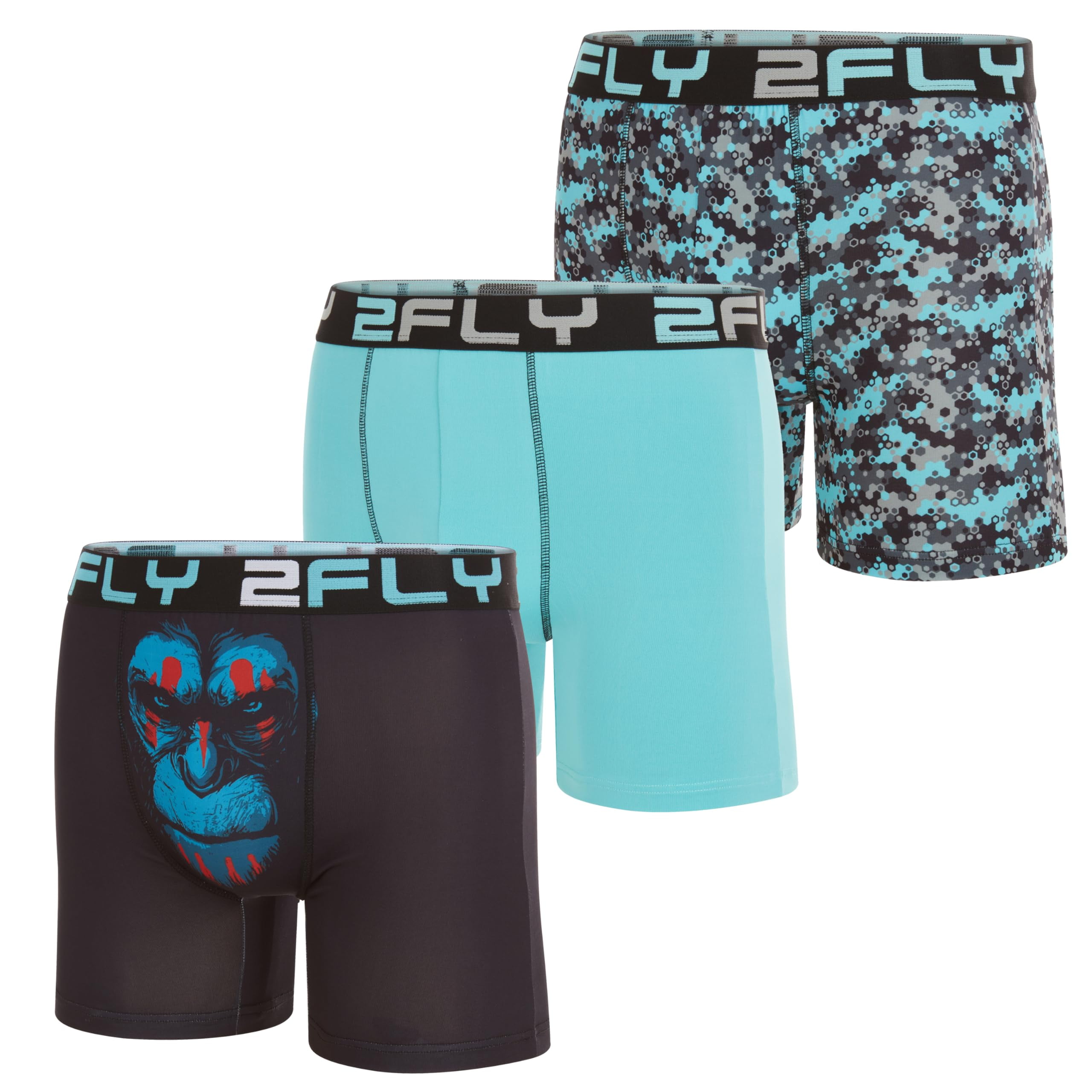2FLY Men's Boxer Briefs 3-Pack Ultra Soft , Active Stretch Underwear- Large, Blue Moneky and ...