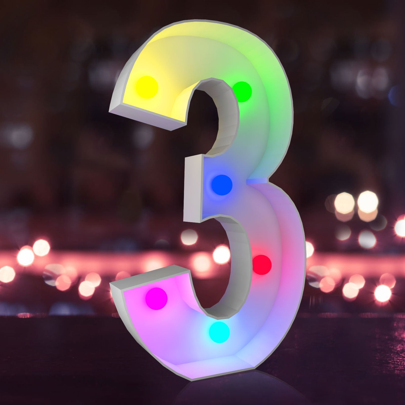 2FT Colorful Marquee Light Up Numbers,14 Colors Marquee Number 3 with ...