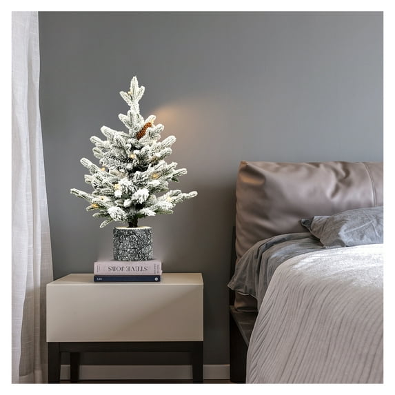 2FT Flocked Christmas Tree - Prelit with LED Lights, 189 Tips, PE/PVC ...